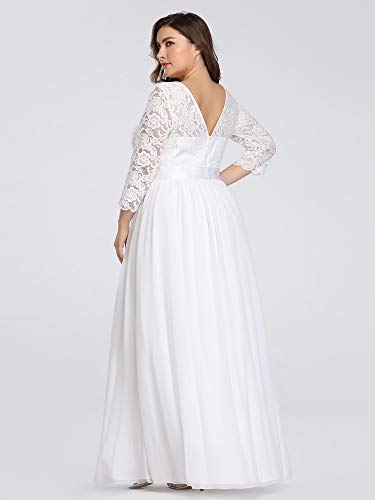 Ever-Pretty Long Sleeve PlUSSize Long Sleeve Formal Wedding Party Gowns for Bride White US18