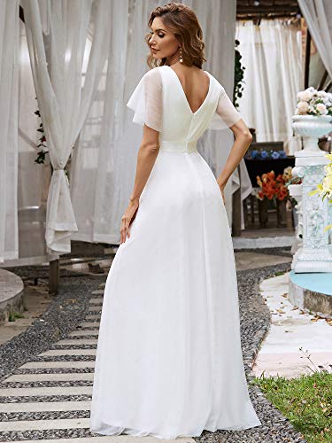 Ever-Pretty Women's A-Line V-Neck Empire Waist Backless Formal Dress Bridesmaid Dress Formal Dress White US14