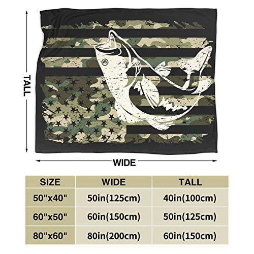 Bass Fish Flag Green Blanket Soft Lightweight Throw Blanket Comfortable Warm Bed Blanket for Bedroom Living Room Sofa Couch(50"x40")