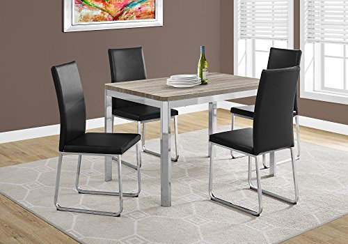 Monarch Specialties 1092 Chair, Set of 2, Side, Upholstered, Kitchen, Dining Room, Pu Leather Look, Metal, Chrome, Contemporary, Modern Chair-2Pcs, 17" L x 19.75" W x 38" H, Grey|Black