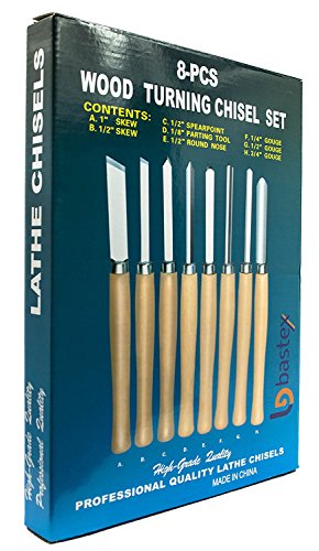 Bastex Professional Quality Wood Turning Chisel 8 pcs Set Included Lathes: 2 Skew 1 Spear Point 1 Parting 1 Round Nose & 3 Gouge Tools for Wood Working Professionals or Hobbyist. Starter Pack Kit