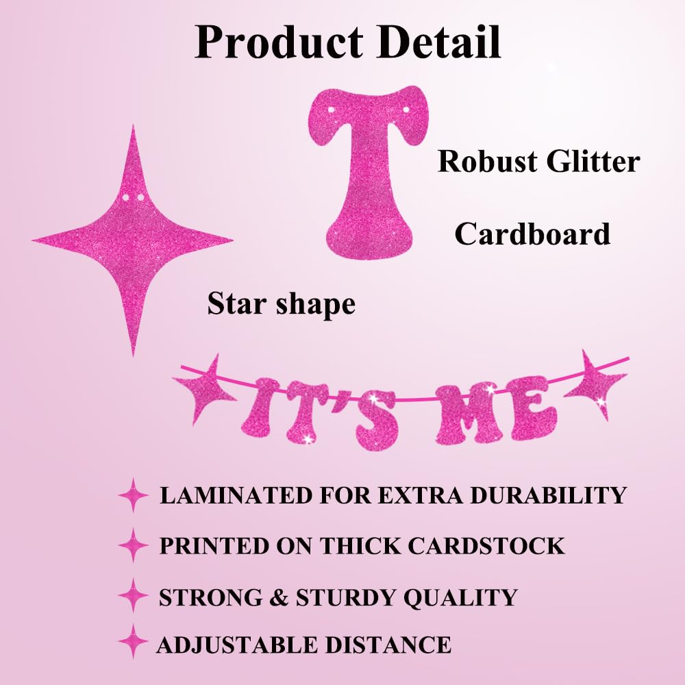 Hot Pink It's Me Hi I'm the Bride It's Me Banner, Pre-strung Glitter Bride Banner for Popular Singer Fans Bachelorette Party Decorations Bridal Shower Decorations Bride To Be Decorations