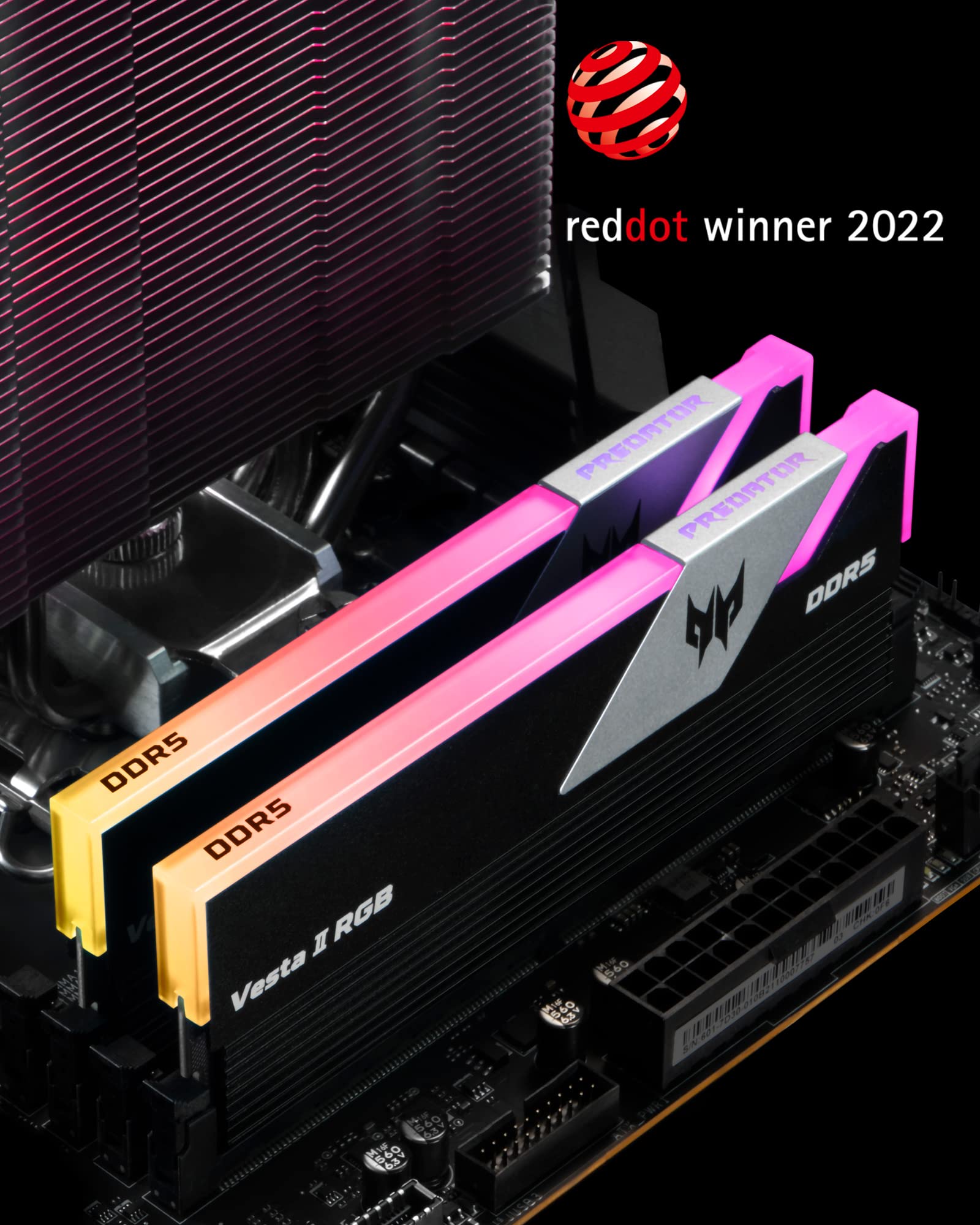 Acer Predator Vesta II DDR5 RGB RAM 32GB Kit (16GBx2) 5200MHz (PC5-41600) C38 Desktop Memory 1.25V with Temperature Sensor - BL.9BWWR.316