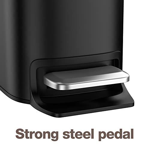 BETHEBEST 6 Liter/1.6 Gallon Bathroom Trash Can with Soft Close Lid, Small Step Trash Can with Removeble Wastebasket,Stainless Steel Garbage Can for Bathroom,Bedroom,Office (Black)