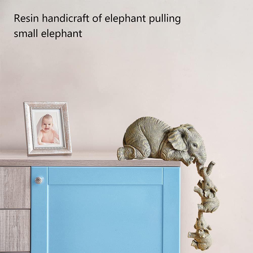 Elephant Sitter Resin Figurines, Elephant Mothers Hanging Two Babies Statue, Suitable for Home Decoration on Shelf or Table Edge, Collections Figurines Gifts for Mother's Day