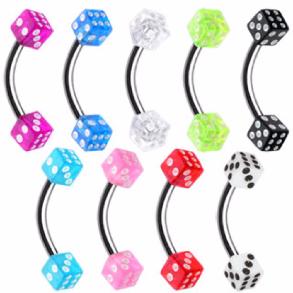 Acrylic WildKlass Dices 316L Surgical Steel WildKlass Eyebrow Curve WildKlass Barbell (Sold by Piece)