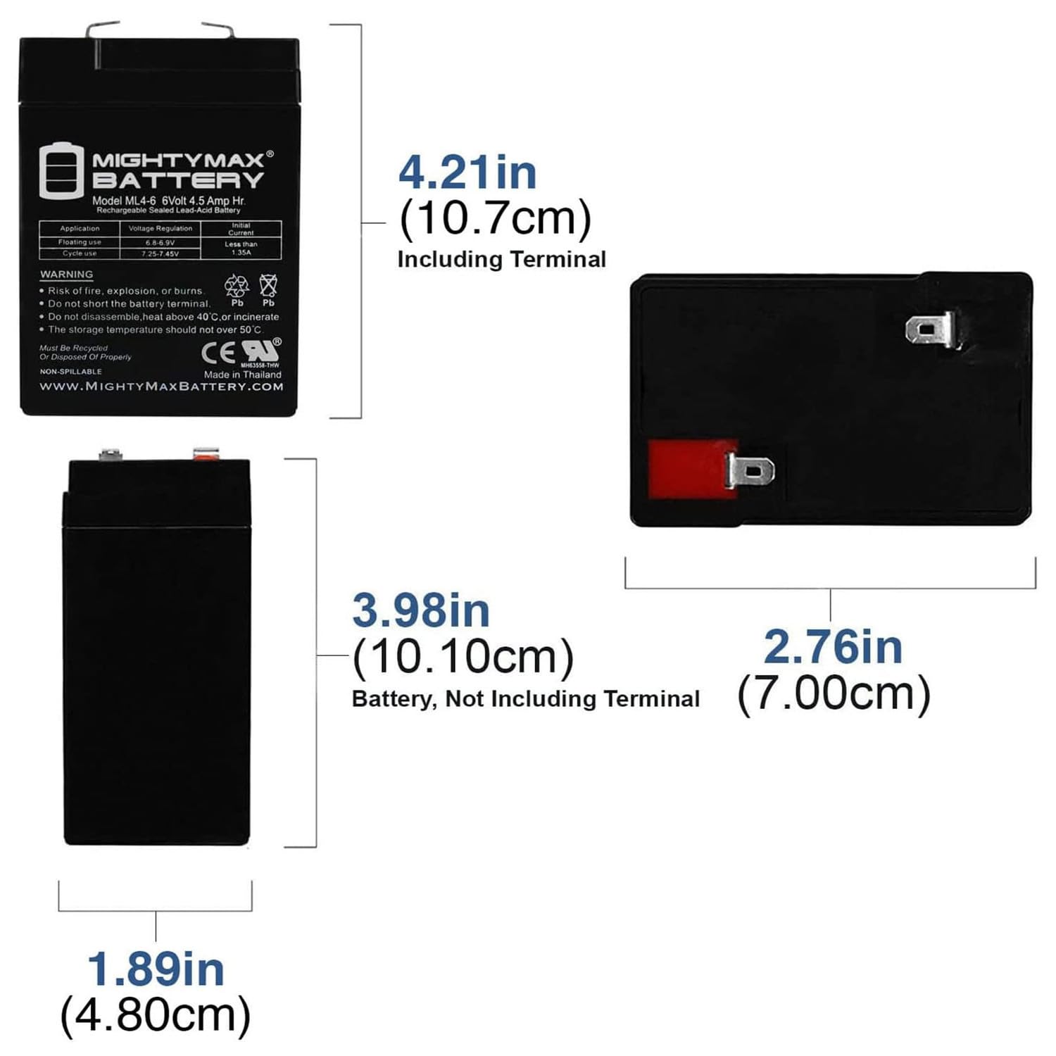 Mighty Max Battery ML4-6 - 6V 4.5AH Replacement Battery for YT-645 with F1 Terminal - 10 Pack