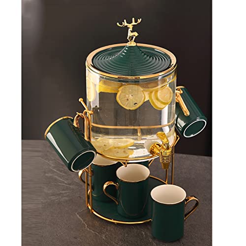 EVANEM with Faucet Glass Cool Kettle Living Room Ceramic Cup Set Tea Cup Set Fruit Tea Bucket Cold Kettle (Color : E, Size : As the picture shows)