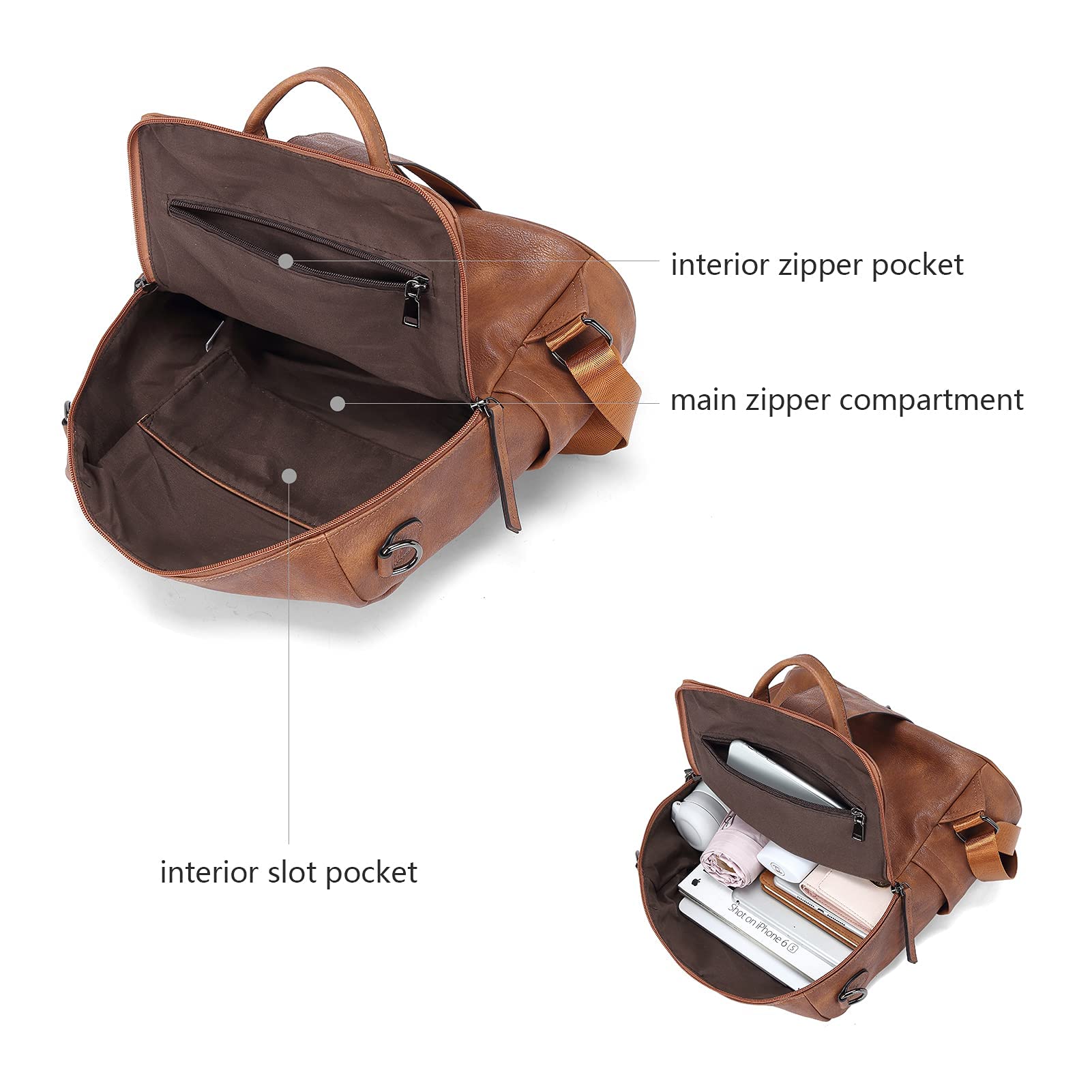 BROMEN Backpack Purse for Women Fashion Leather Designer Travel Large Ladies Shoulder Bag with Women Wallets