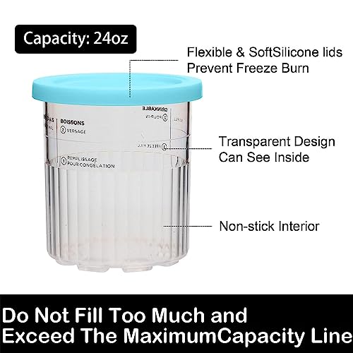 Creami Pints, for Ninja Creamy Pints and Lids - 4 Pack,24 OZ Icecream Container Safe and Leak Proof Compatible with NC500,NC501 Series Ice Cream Makers