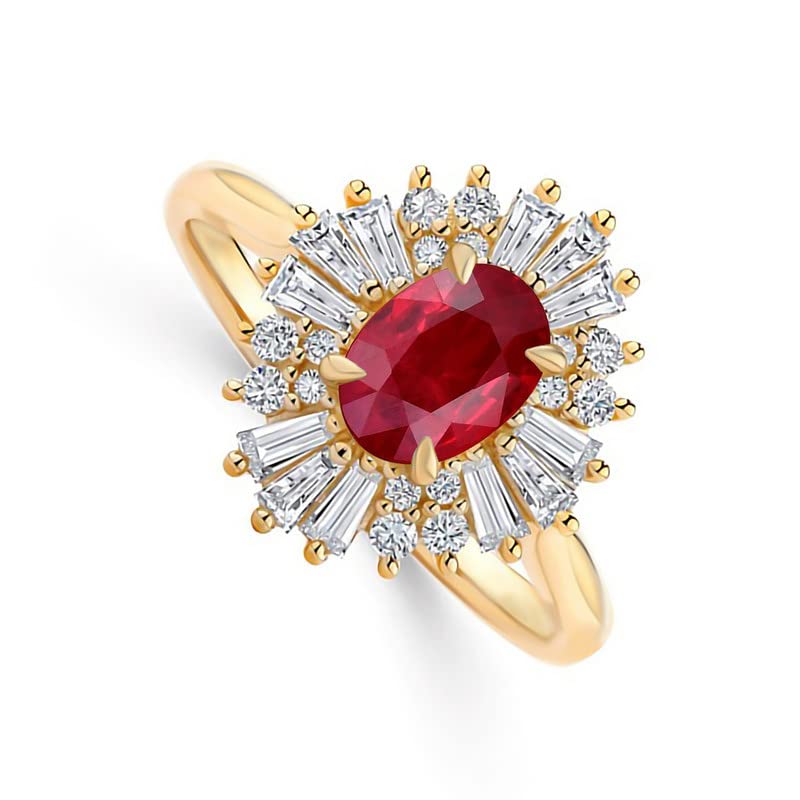 ANAKHA Gold Plated 925 Sterling Silver Natural Ruby Glass Filled 7X5 Mm Gemstone Silver Cluster Women Ring Size Us-7.5