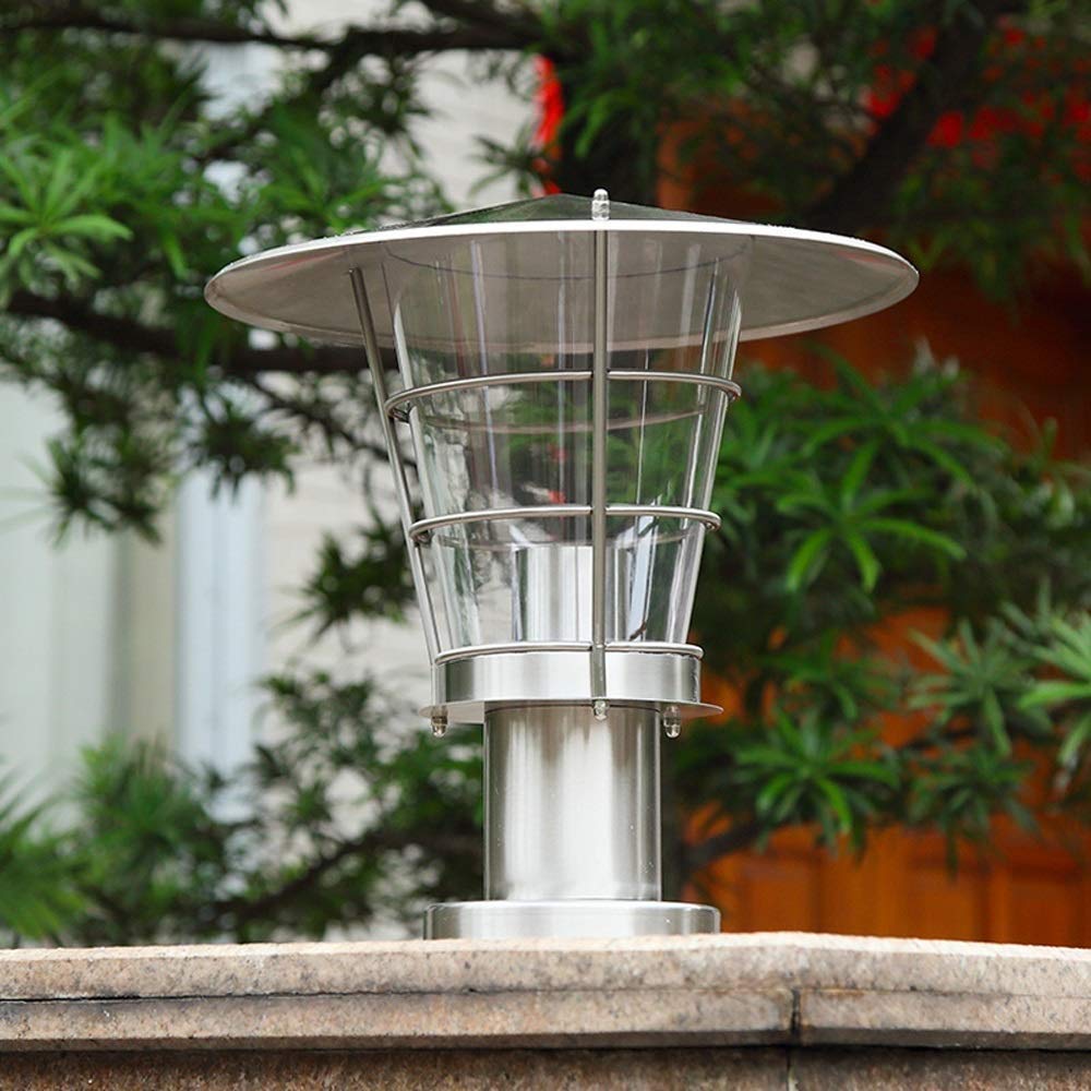 Abgail Silver Stainless Steel Column Light Outdoor Waterproof Acrylic Column Headlight E27 Cylinder Post Light Modern Simple Column Lamp Garden Path Lawn Light Community Park Home Front Door Pillar Li