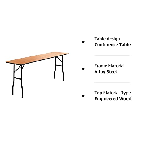 Flash Furniture Gael 6-Foot Rectangular Wood Folding Training / Seminar Table with Smooth Clear Coated Finished Top