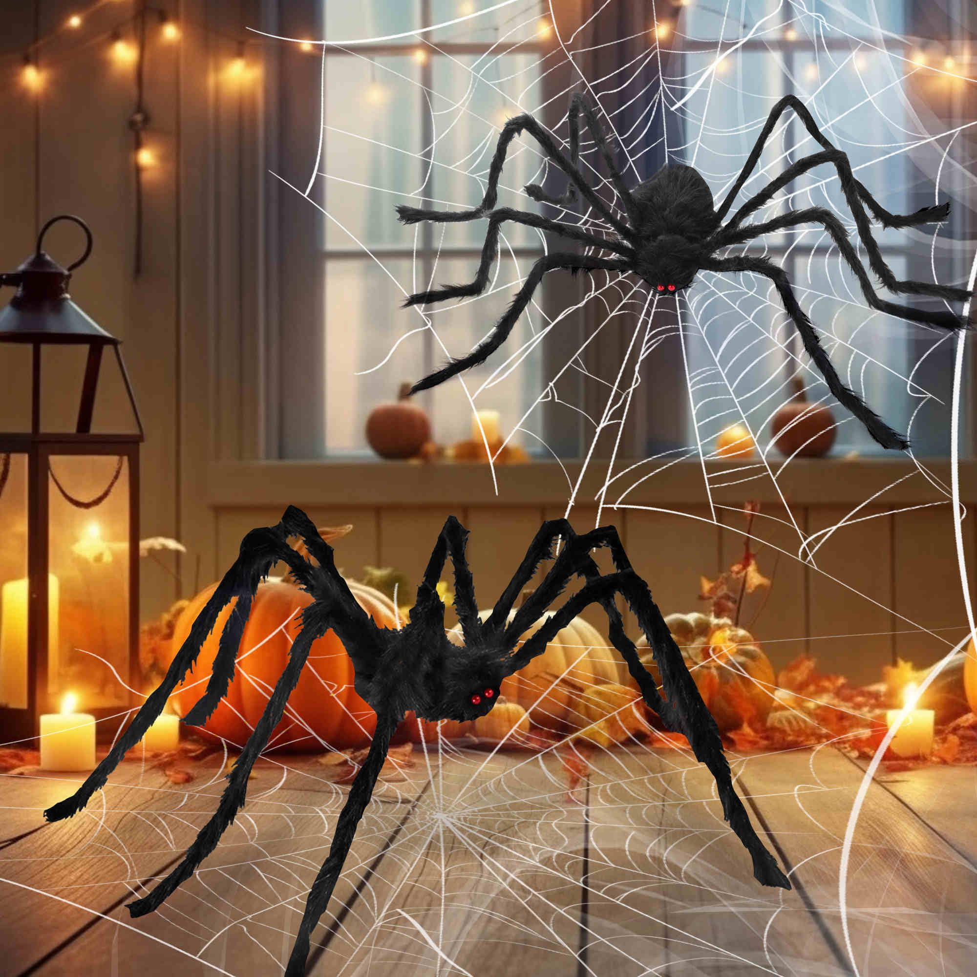 Abincee 2 Pack Halloween Decorations Outdoor Spiders,5FT Giant Hairy Spiders for Halloween Yard Decor Outdoor Scary Party