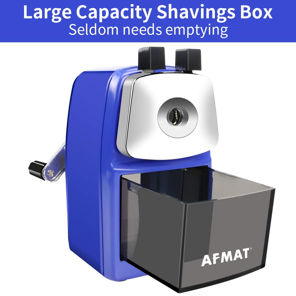 AFMAT Pencil Sharpener Manual, Heavy Duty Pencil Sharpener, Metal Pencil Sharpener for Classroom, Sharpen 6000 Times, Helical Steel Blade, Not Easy to Break, Perfect for Kids, Blue