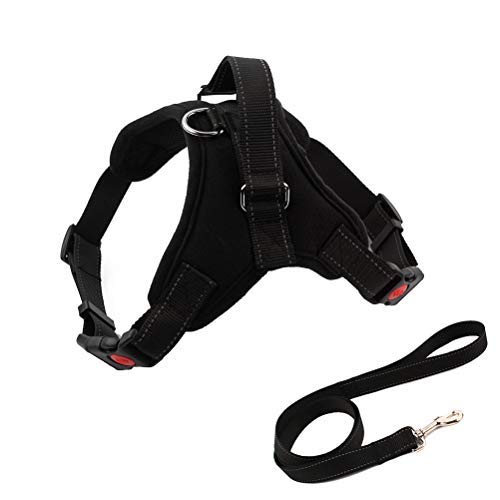 Heavy Duty Adjustable Pet Puppy Dog Safety Harness with Leash Lead Set Reflective No-Pull Breathable Padded Dog Leash Collar Chest Harness Vest with Handle for Small Medium Large Dogs Training Walking