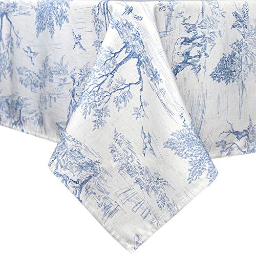 GLORY SEASON Rustic Tablecloth Classic French Village Printed Linen Fabric Table Cover Farmhouse Decoration 55x120 Inches Rectangle/Oblong Blue for Kitchen Dining