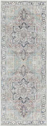 Hauteloom Nisa Living Room, Bedroom Machine Washable Area Rug - Traditional - Sage, Brick Red, Navy - 7'6" x 9'6"