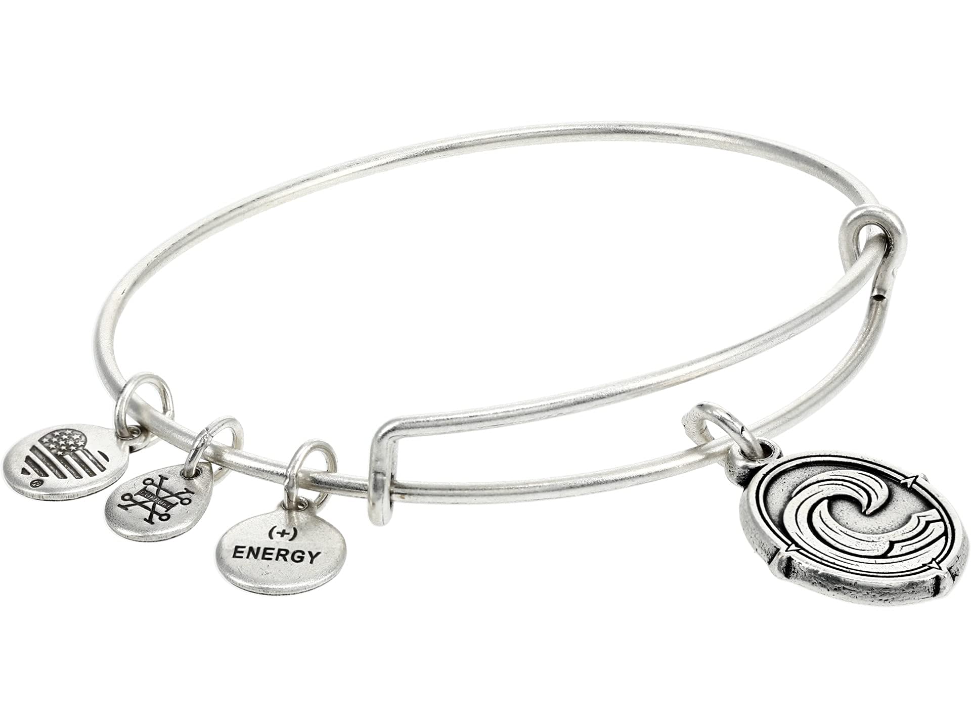 Alex and Ani Path of Symbols Expandable Bangle for Women, Wave Charm, Rafaelian Silver Finish, 2 to 3.5 in, One Size