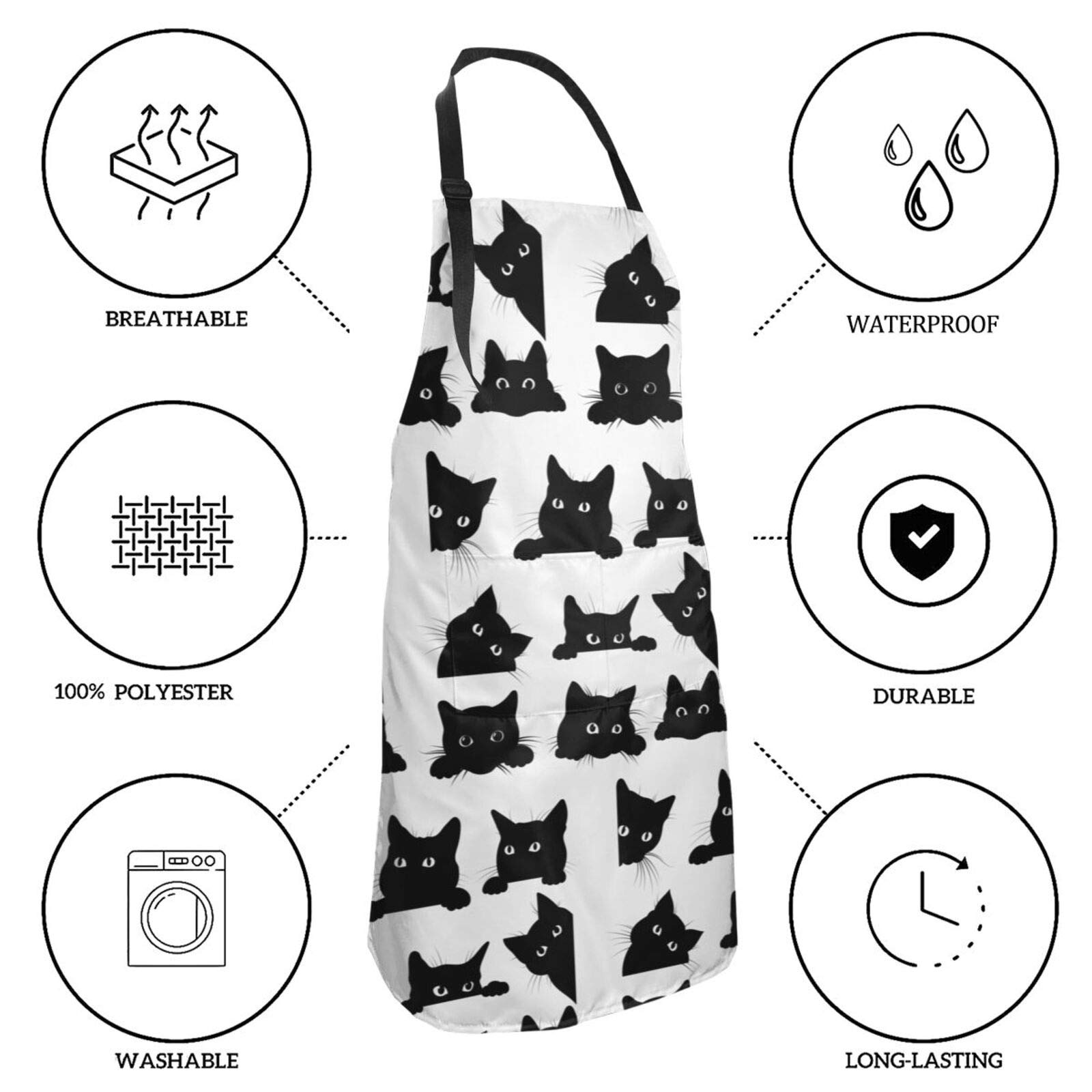 Black Cats Kitchen Aprons For Women Men Plus Size With 2 Pockets Waterproof Adjustable Neck Strap For Thanksgiving,Christmas,Cooking,Baking & Painting