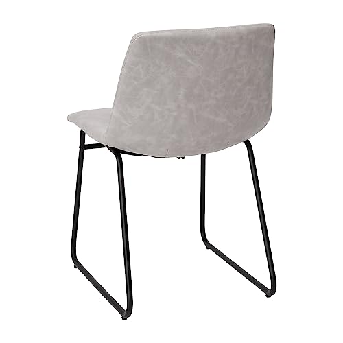 Flash Furniture Butler 18 Inch Commercial Grade LeatherSoft Dining Table Height Chair, Mid-Back Black Sled Base with Light Gray LeatherSoft Upholstery, Set of 2
