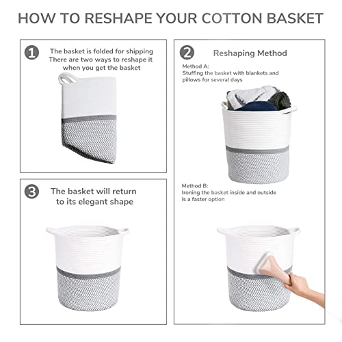 INDRESSME Large Cotton Rope Basket 14.2'' x 13.4'' x 16.2'' Baby Laundry Toy Basket Storage Kids Tall Woven Basket Blanket Nursery Hamper Bin