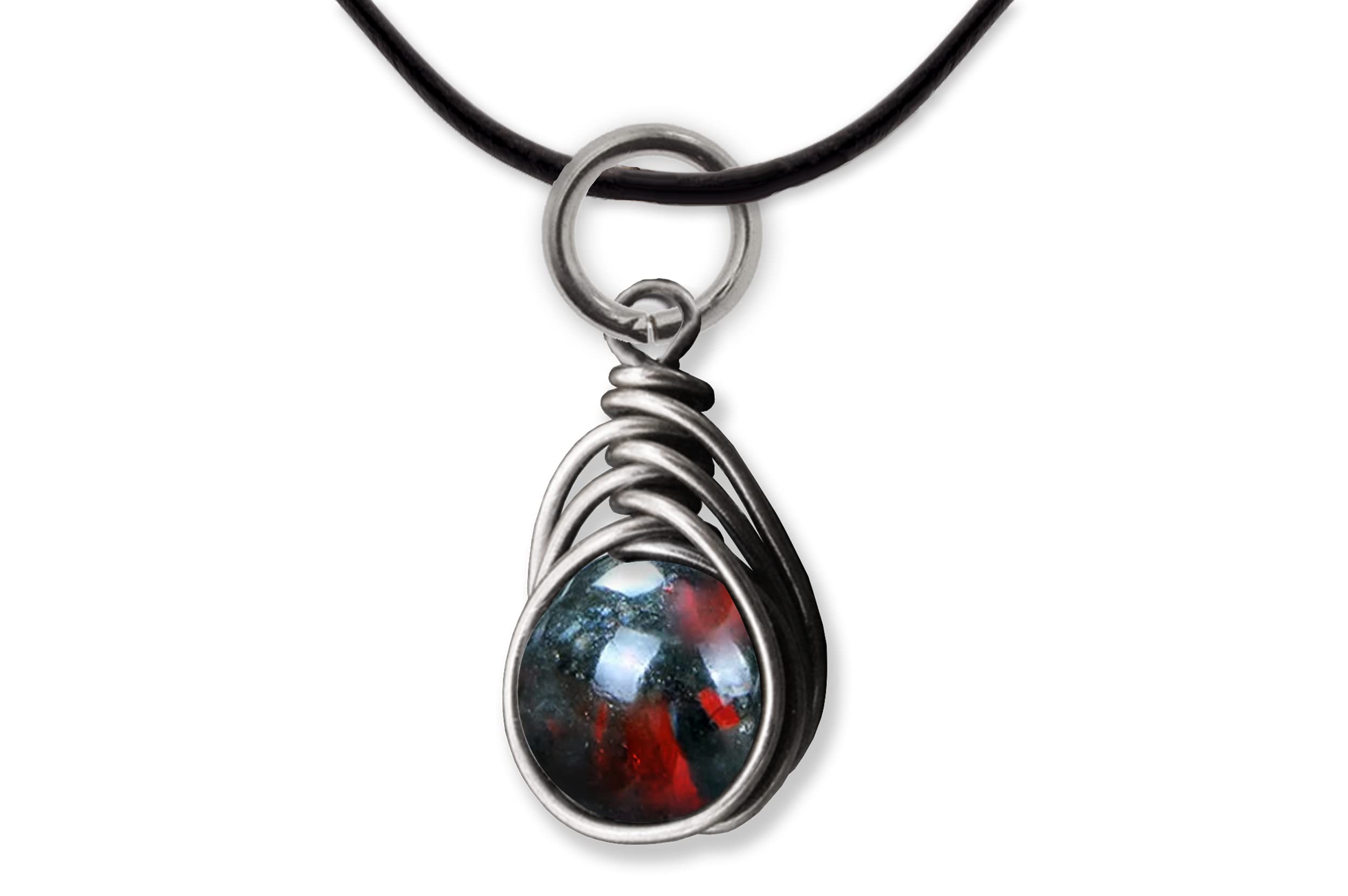 African Bloodstone 6mm Herringbone Pendant in Steel, Copper, Bronze, Black Iron, Titanium, Sterling Silver, 14K Gold, Rose Gold, or Black Niobium Wire (Handmade) March Birthstone Aries Zodiac