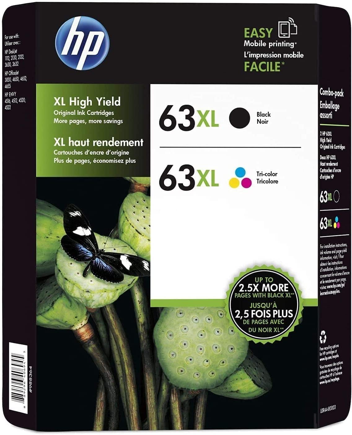 Genuine HP 63XL High Yield Black and Tri-Color Printer Combo