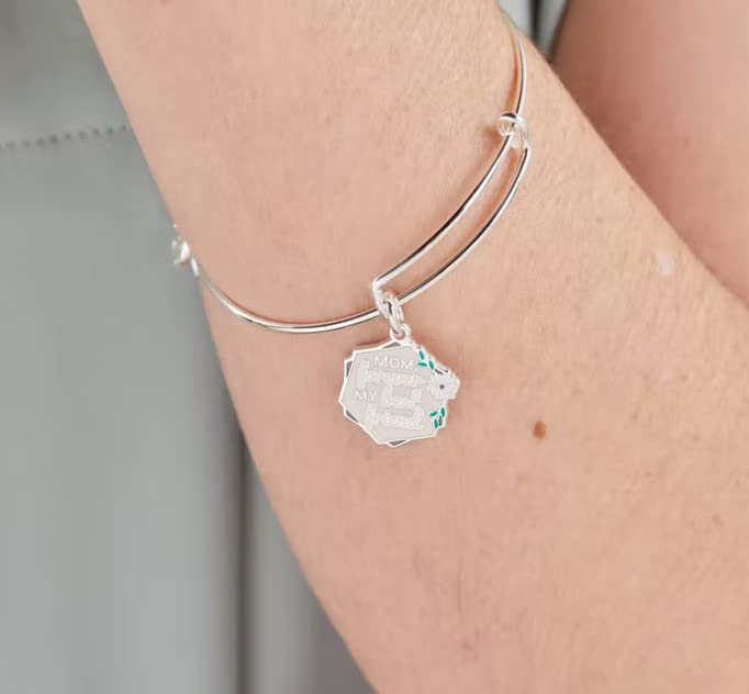 Alex and Ani Words are Powerful Expandable Wire Bangle Bracelet for Women, Promoted to Mommy Charm, Shiny Silver Finish, 2 to 3.5 in