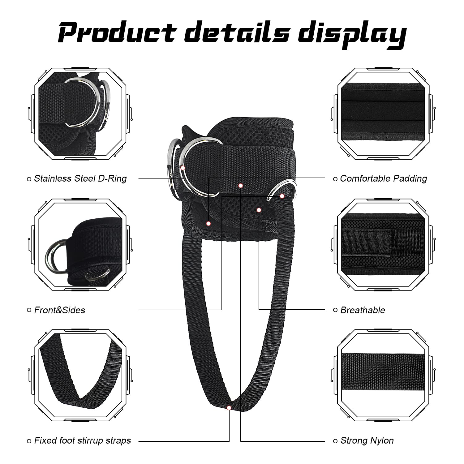 Ankle Straps (Pair) for Cable Machine Glute Kickbacks, Padded Ankle Cuffs Gym Lower Body Exercises Fitness Accessories, Adjustable Comfort fit Men & Women Leg Workout Strap 1