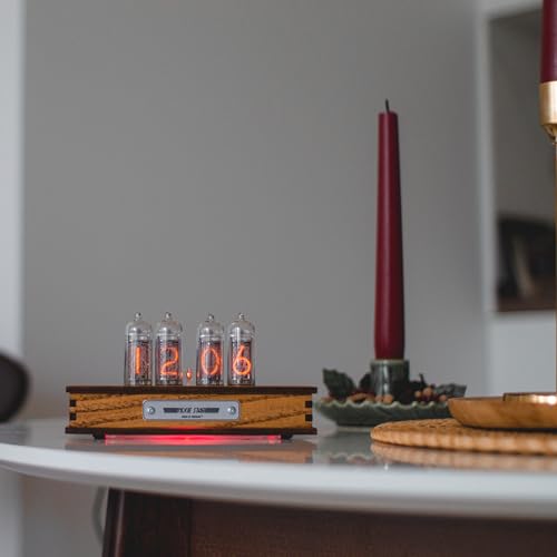 Authentic Nixie Tube Clock Bundle with Spare IN-14 Nixie Tube, Motion Temperature Humidity Sensors, Dual RGB LED Backlight, Alarm Clock, Visual Effects, Replaceable Nixie Tubes, Made in Ukraine