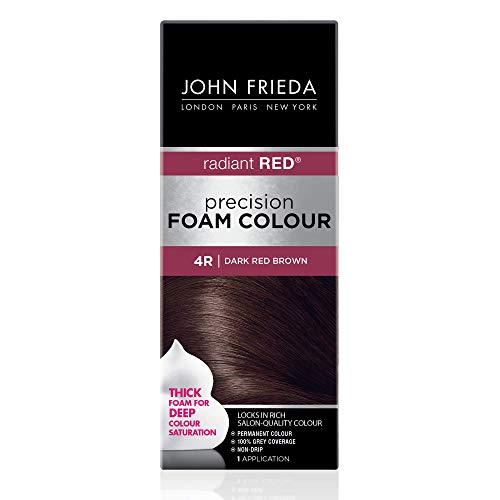 John Frieda Precision Foam Colour, Dark Red Brown 4R, Full-Coverage Hair Color Kit, Anti-Fade Gray Coverage, Deep Color Saturation Hair Dye, 1 Application
