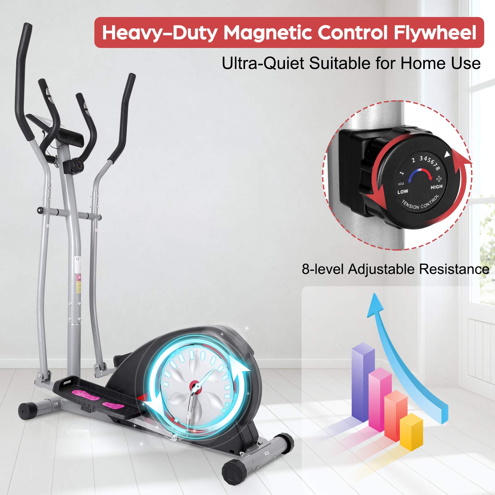 Aceshin Elliptical Machine Magnetic Elliptical Training Machine for Home Use Elliptical Training Machines with LCD Monitor and Smooth Quiet Driven Pulse Rate Grips (Deep Gray)