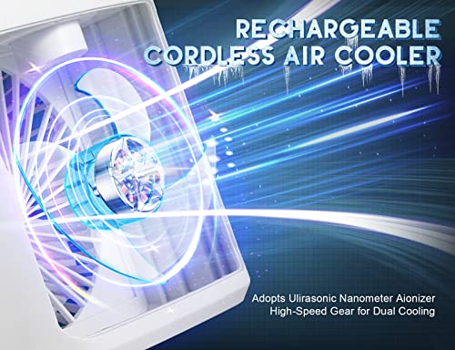 Chill2.0 Mini Air Conditioner with 700ML, Portable Air Conditioner, Evaporative Air Cooler, 3 Speeds Personal Space Cooler Humidifier, Small Portable AC Desk Spray Fan for Home Office Room