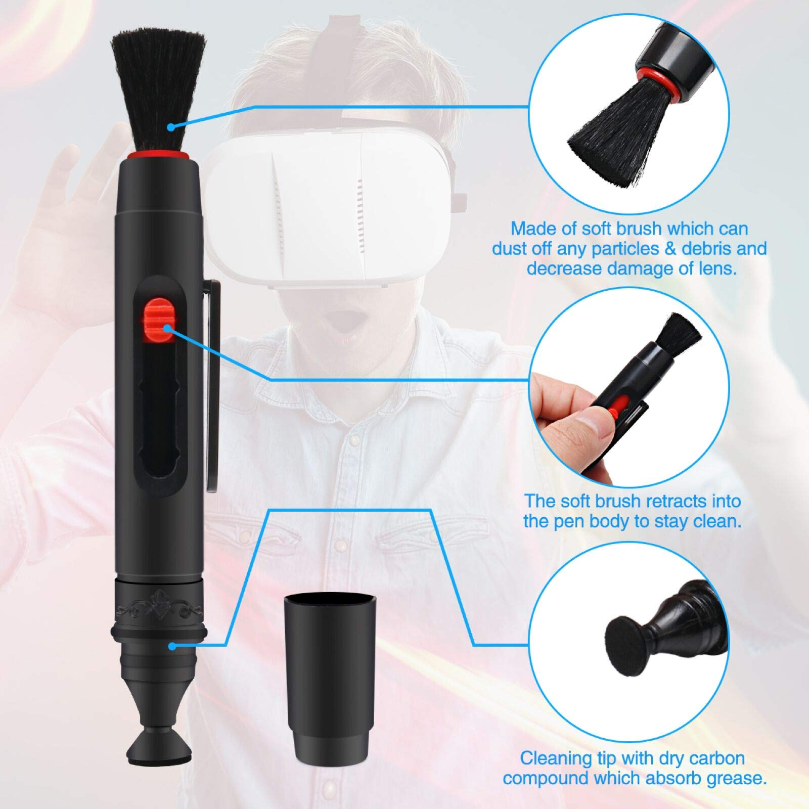 COSOOS Lens Cleaning Pen Compatible with Oculus Quest 2, Quest, Rift S, HTC Vive, PS4 VR Headset, Drone, Cameras, Optical Lens, Lens Cleaning Kit, Dust & Fingerprint Cleaning Tool