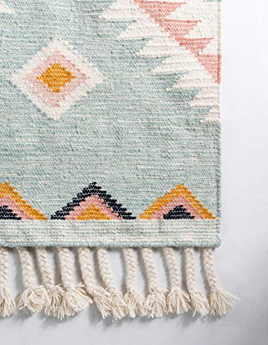 Unique Loom Mesa Collection Geometric, Natural Fibers, Southwestern, Bohemian Area Rug, 3' 3" x 5' 1" Rectangle, Light Aqua/Ivory