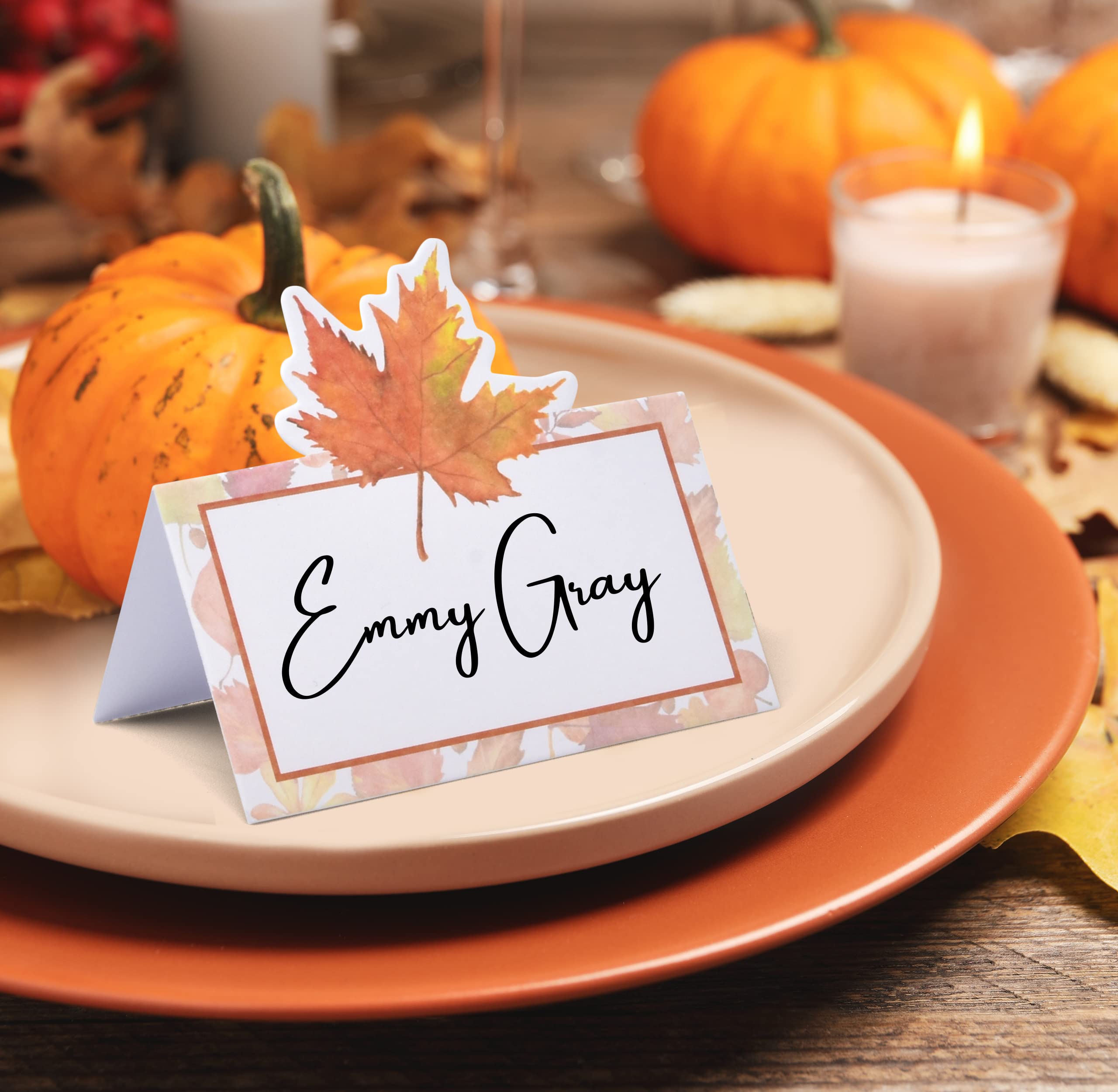 Gift Boutique 100 Pack Thanksgiving with Fall Maple Leaves Seating Harvest Name Card Table Setting Folded Paper Autumn Tent Cards for Dinner Wedding Tables Placement Party Decorations 2" x 3.5"