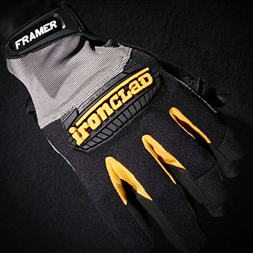 Ironclad Framer; Carpenter Work Gloves, Open Finger Dexterity, Performance Fit, Durable, Machine Washable, (1 Pair), FUG-04-L,Grey/Black