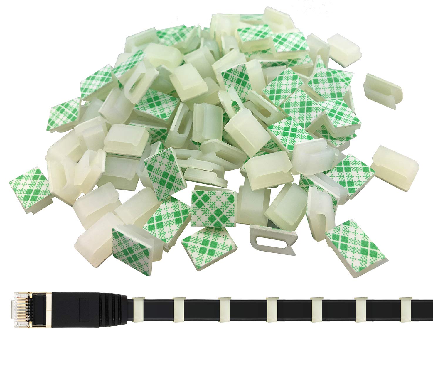 Ruaeoda Ethernet Cable Clips, 60 Pack 8mm Self-Adhesive Wire Clips, Cord Clamp Cable Management for Cat6 Cat5 and Cat7 Flat Ethernet Cable(White)