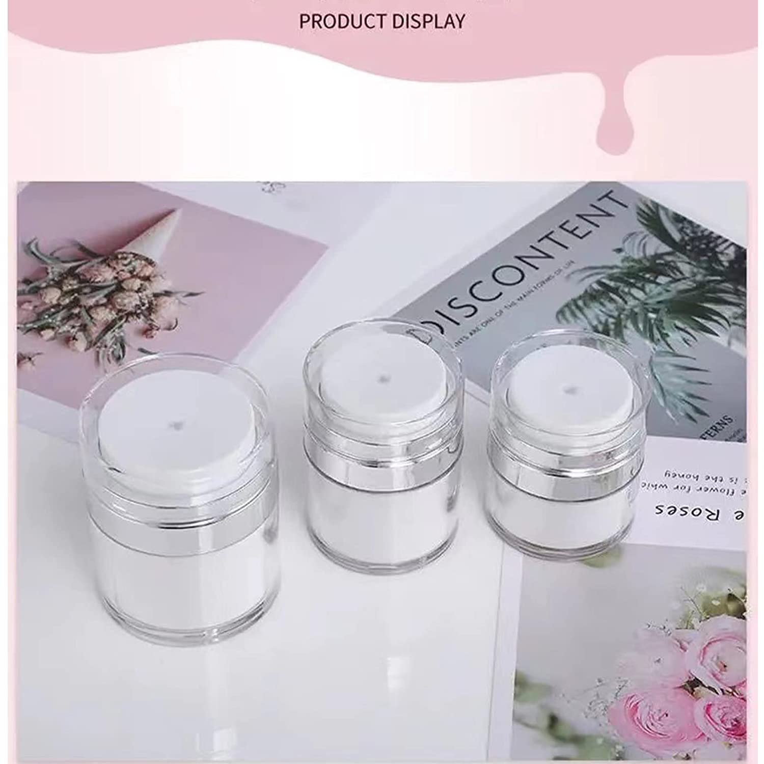 Airless Pump Jars Sets, Face Moisturizer Pump Dispenser Travel Size Pump Bottle Container for Lotion, Empty Airless Cosmetic Container Cream Jar Vacuum Bottle Dispenser Push Down Pump(15ml,30ml,50ml)