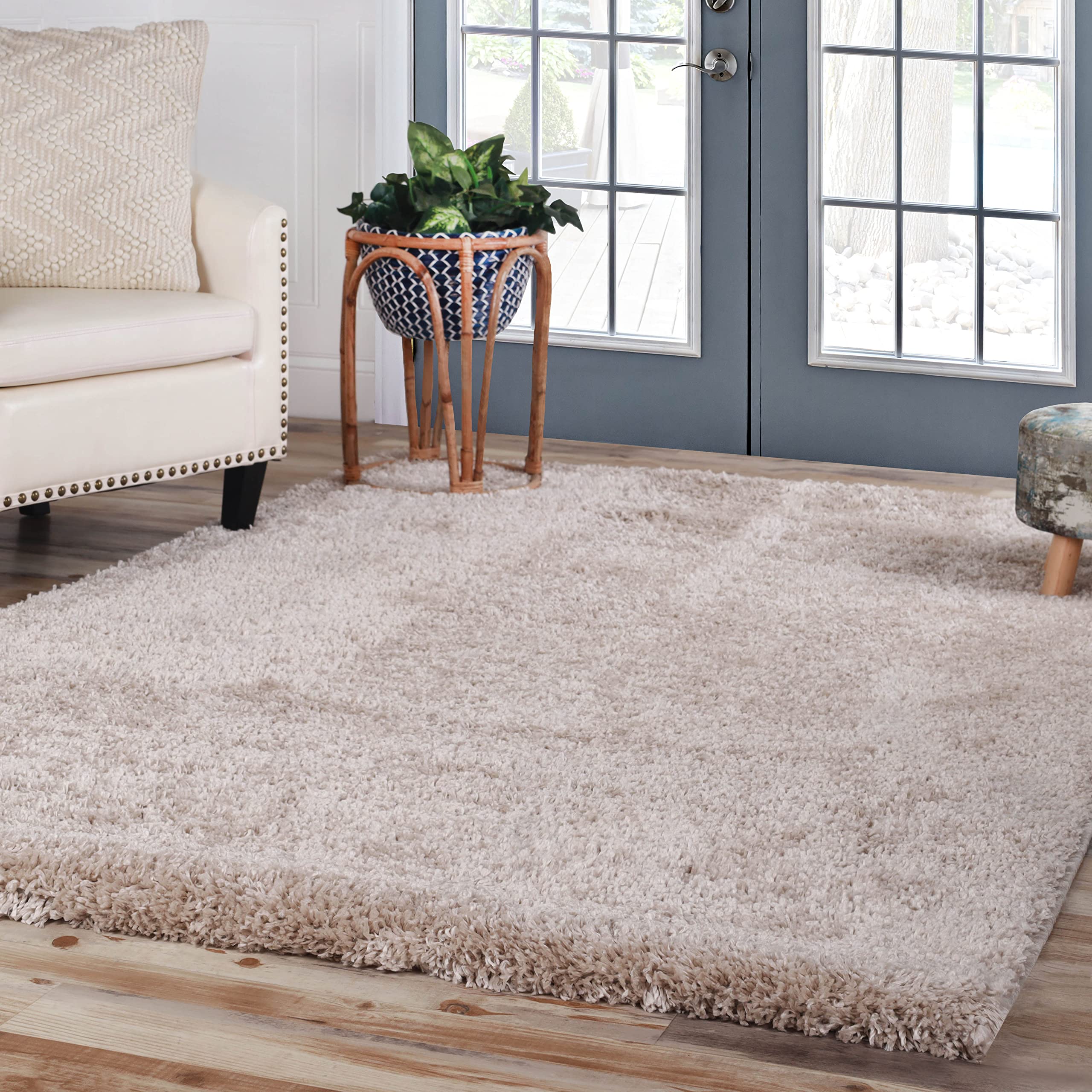 Superior Indoor Large Shag Area Rug with Cotton Backing, Ultra Plush and Soft, Fuzzy Rugs for Living Room, Bedroom, Office, Playroom, Kids, Home Floor Decor, Berlin Collection, 5' X 8', Beige