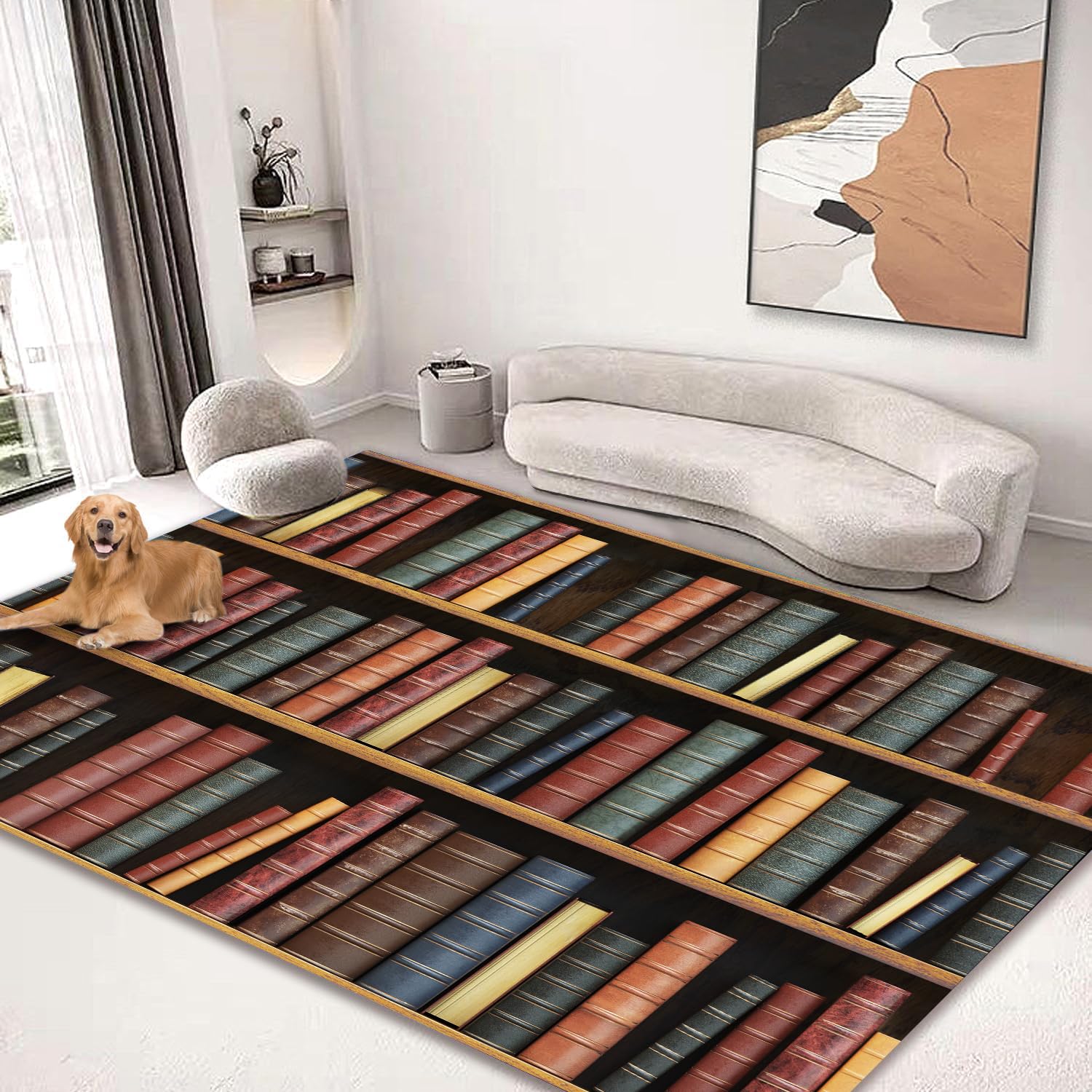 kksme Large Area Rug 5'x6' Carpet for Bedroom Living Room Kids Room Home Decor Entryway Indoor Rugs Mat Non Slip Vintage Bookshelf