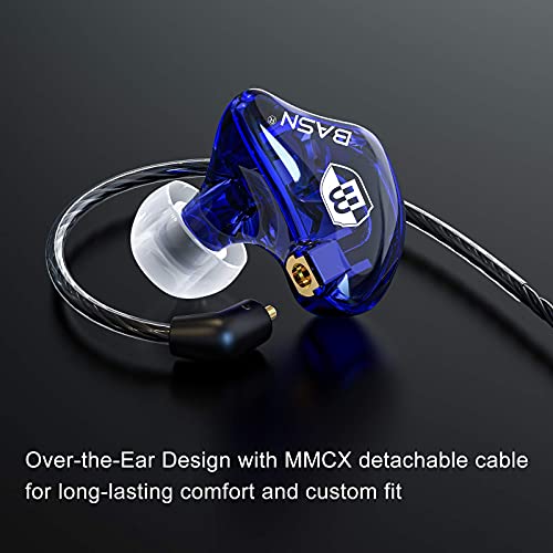 BASN in-Ear Monitor Headphones Dual Dynamic Drivers in Ear Earphones Detachable MMCX Cable Musicians in Ear Earbuds (MC100 Red/Blue, with Mic)