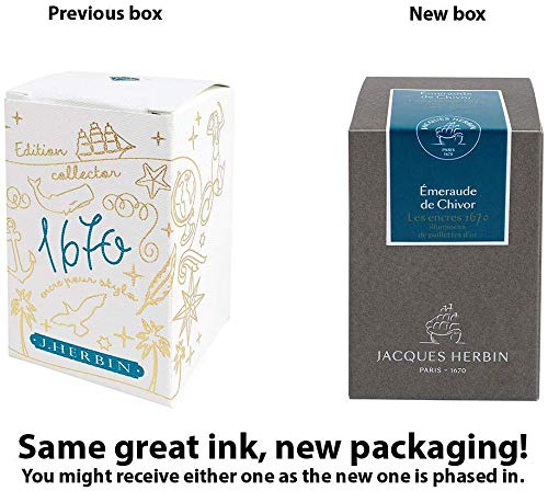 J. Herbin 1670 Anniversary Inks - Gold Sheen 50 ml Bottled - Emerald of Chivor (Emerald Green-Blue Ink)