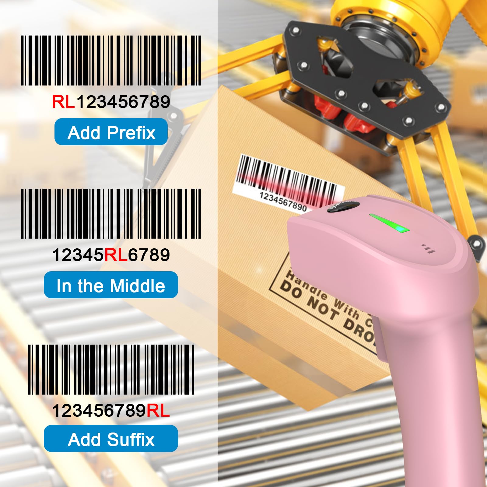 Symcode Handheld Barcode Scanner USB Wired 2D 1D QR Code for Computer POS Support Automatic Screen Scanning, for Mobile Payment, Store, Supermarket, Warehouse Pink