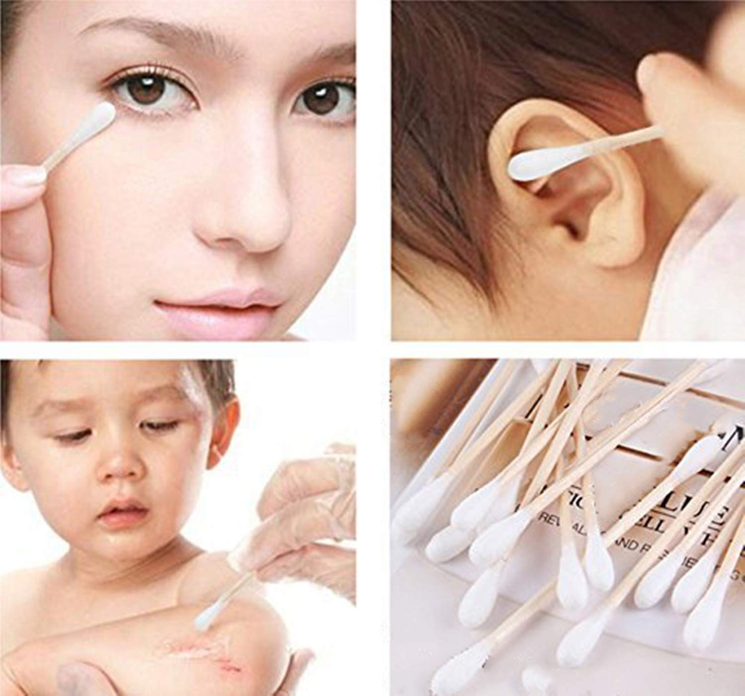 Wooden Stick Cotton Swabs Qtips XMHF Double Tipped With Cotton Heads- Multipurpose, Safe, Highly Absorbent & Hygienic
