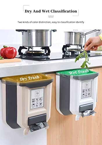EWholesalers Hanging Kitchen Trash Can, 2.4 Gallon Plastic Folding Small Garbage bin, Collapsible Mini Hanging Waste Bin for Cabinet, Car, Bedroom, Bathroom, Kitchen, and Office. (White)