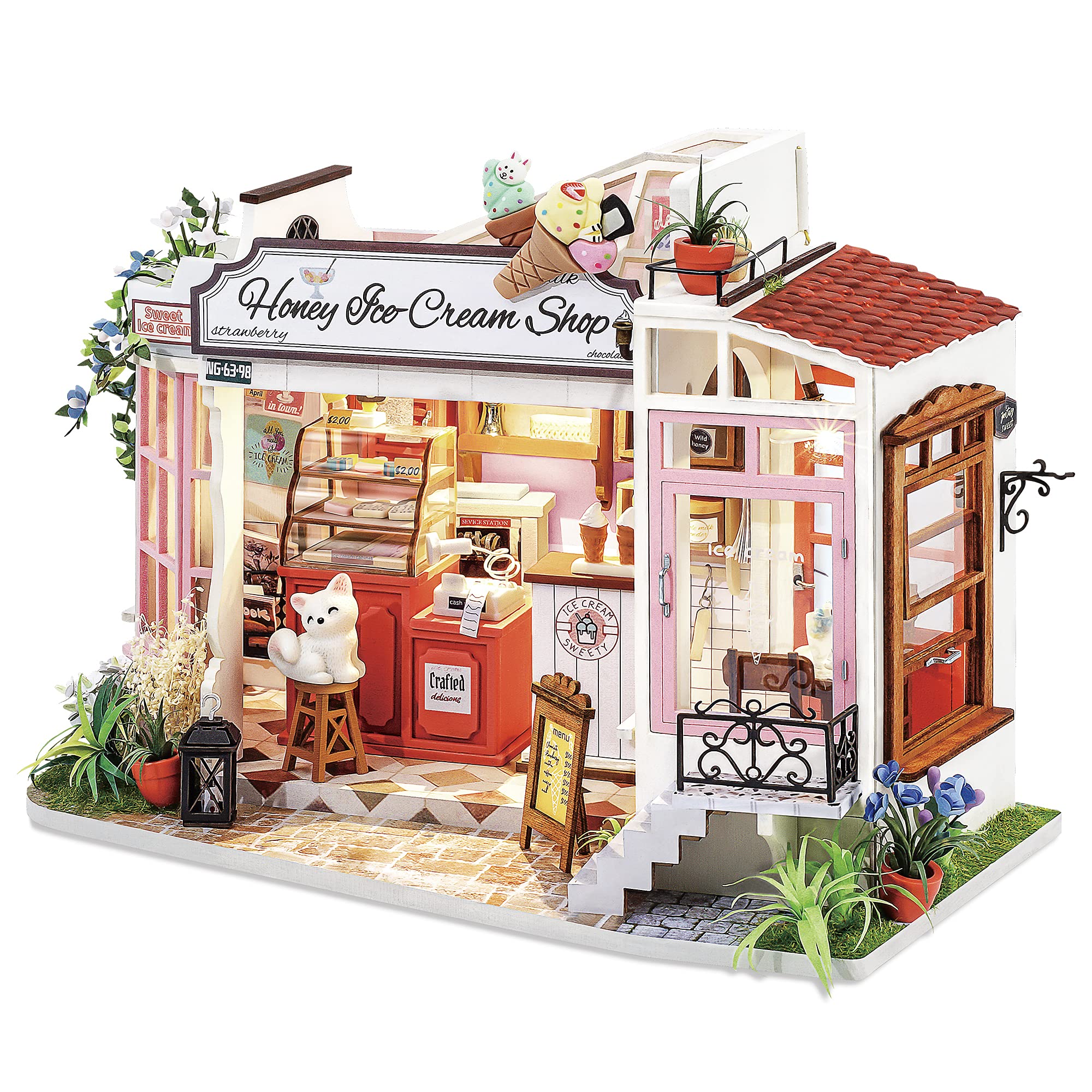 Rolife DIY Miniature Dollhouse Kit for Adults to Build Tiny House Model Gift for Family and Friends (Ice Cream Store)