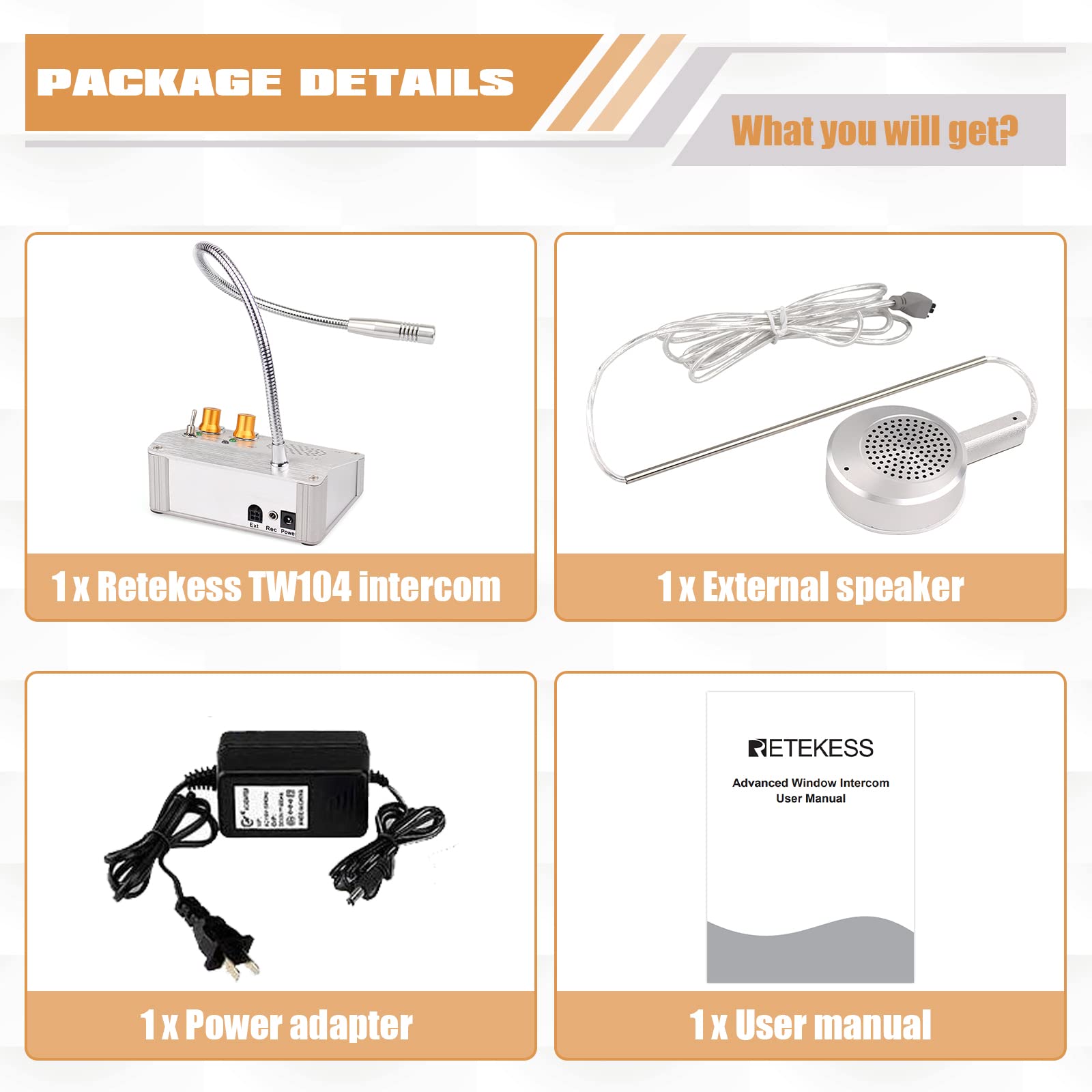 Retekess TW104 Two Way Intercom, Full Duplex Intercom System with Clear Sound, Intercom System for Dining Car, Indoor, Hospital