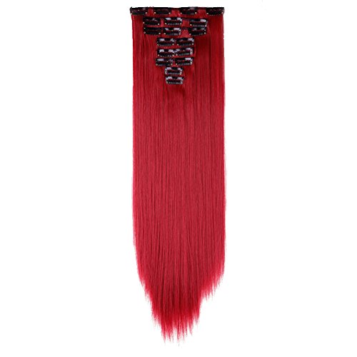 Womens 18 Clips 8pcs Full Head Hair Extensions 26 Inch Long Straight Dark Red Hairpiece